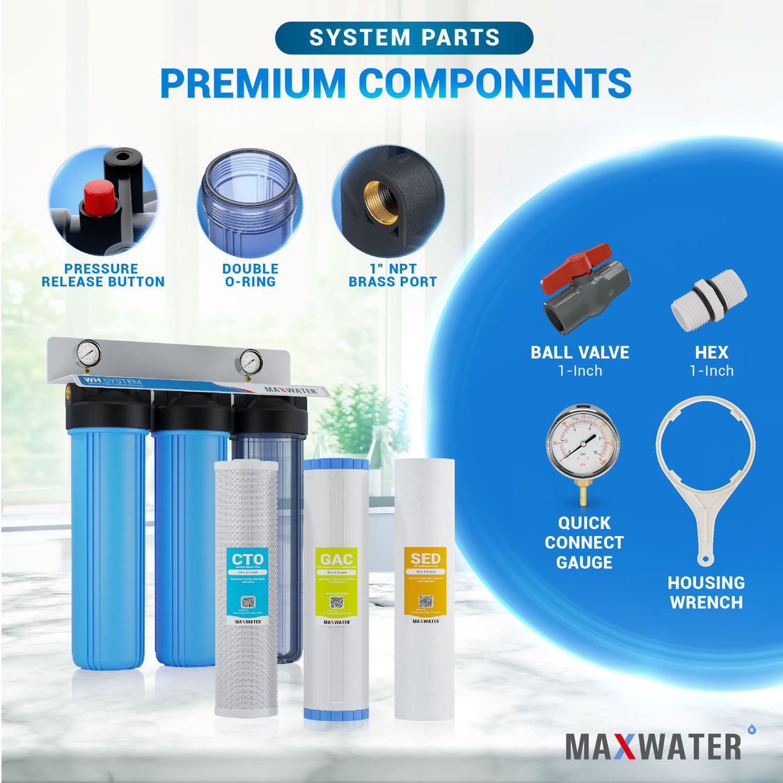 Whole House Water Purification System 20" x 4.5" - Blue Max Water